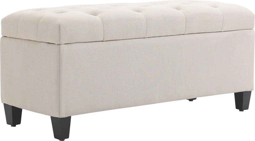 HOMCOM Čalouněná lavice se storage pro předsíň, ložnici a obývací pokoj, polyester v lněném vzhledu, gumové dřevo, krémově bílá, 100 x 40 x 44 cm | Ao