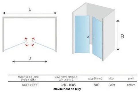 EBS Star Sprchové dvoukřídlé dveře 100 cm chrom, sklo point