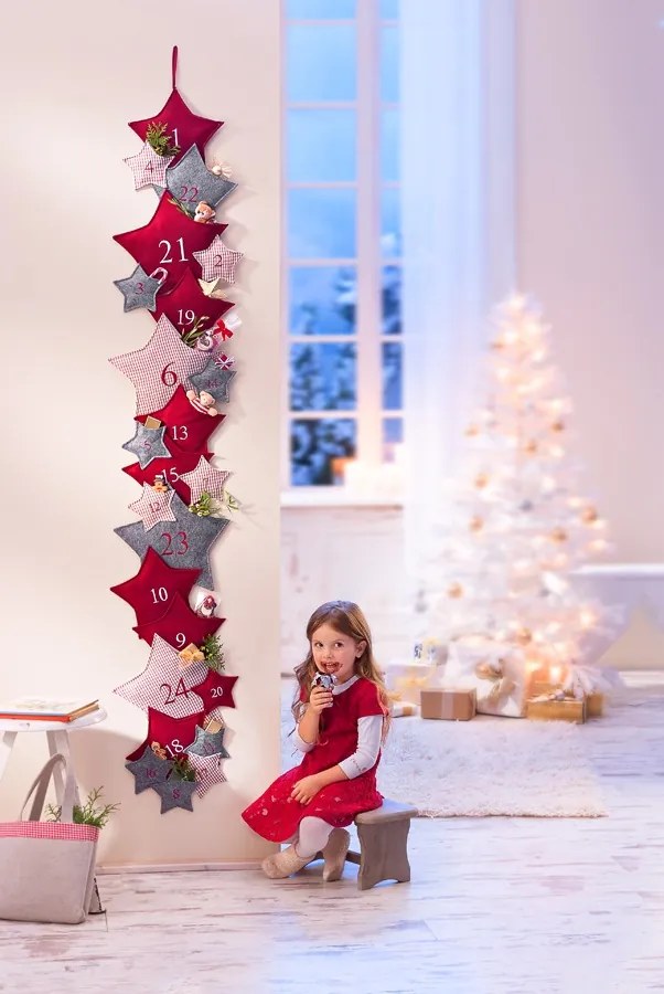 Adventní kalendář Hvězdy, bordó/šedý