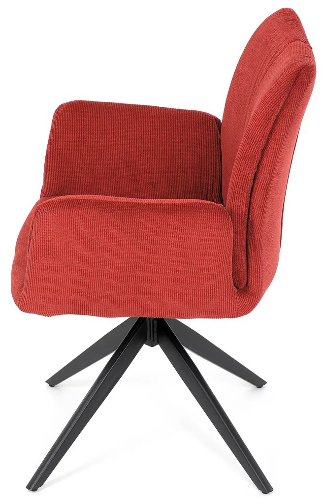 AUTRONIC Židle jídelní, červená látka, otočný mechanismus 180°, černý kov