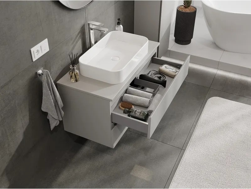 Mexen Orio, koupelnová skříňka 90 cm s horní deskou, 2 zásuvky, šedá matná, 91A10-09047-2-BFFC62