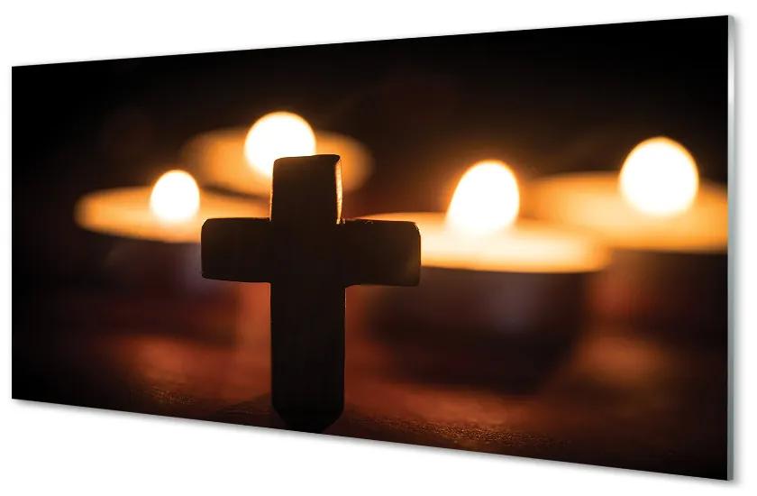 Obraz na skle kříž svíček 140x70 cm