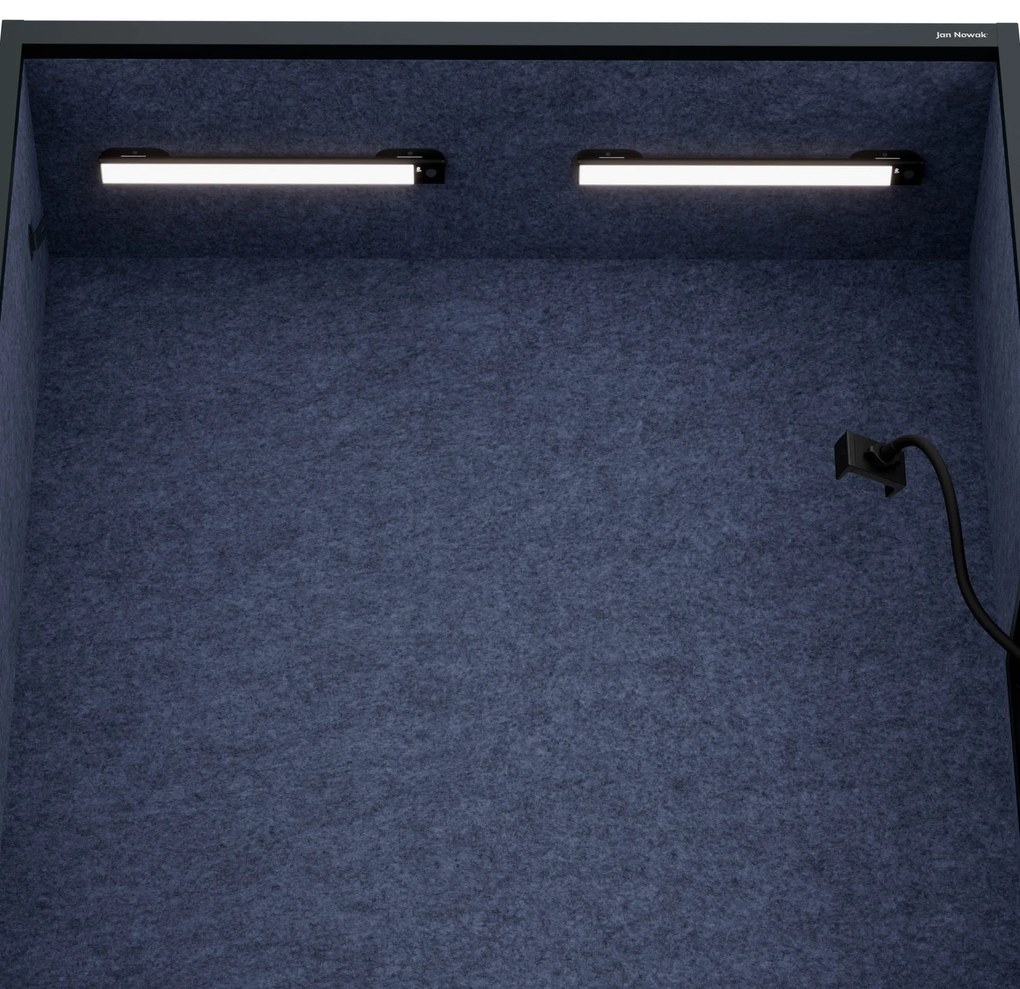 Skříň se sedákem a zónou ticha SALLY MentalBox, antracitová konstrukce, tmavěmodrý sedák, 1850 x 1150 x 400 mm