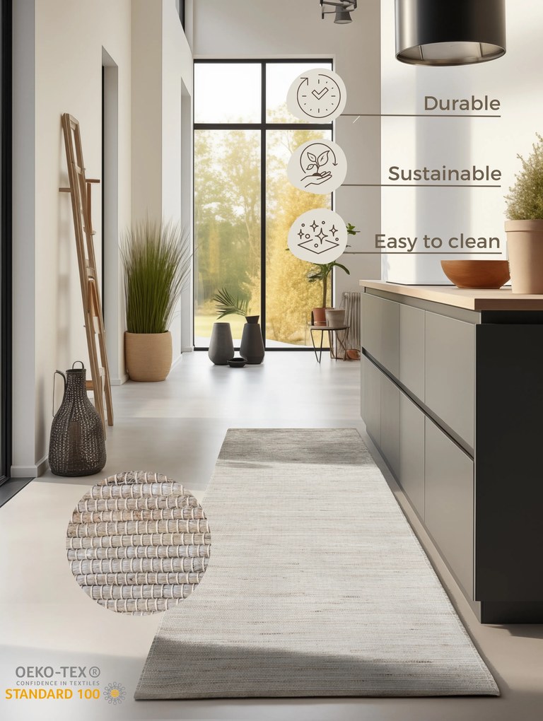 Hanse Home, Běhoun Handloom 105962 Dhaka Grey Brown, 80x200, béžová, chodba / předsíň
