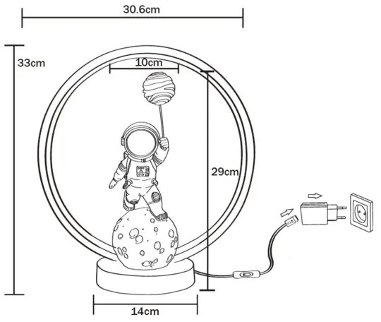 Zuma Line EX04F307U-1 - LED Stolní lampa ASTRONAUT LED/4W/5V černá