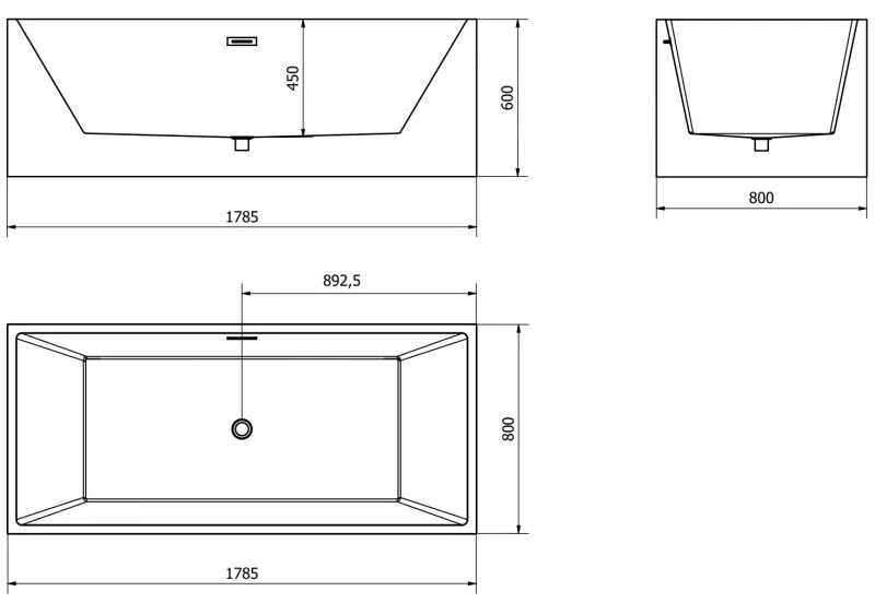 Mexen Vigo, volně stojící vana 178,5 x 80 cm, bílá, bílý přepad, 51251788000-20
