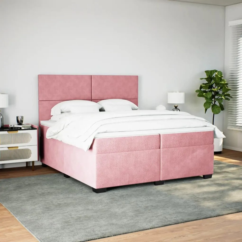 Box spring postel s matrací růžová 200x200 cm samet 3293301