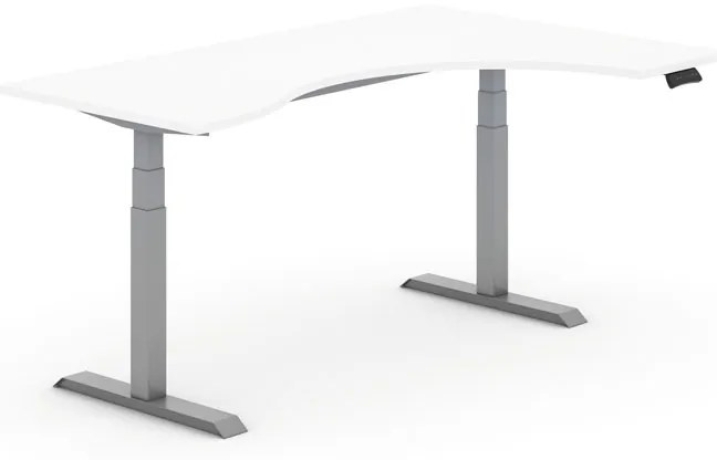 Výškově nastavitelný stůl PRIMO ADAPT, elektrický, 1800x1200x625-1275 mm, ergonomický pravý, bílá, šedá podnož