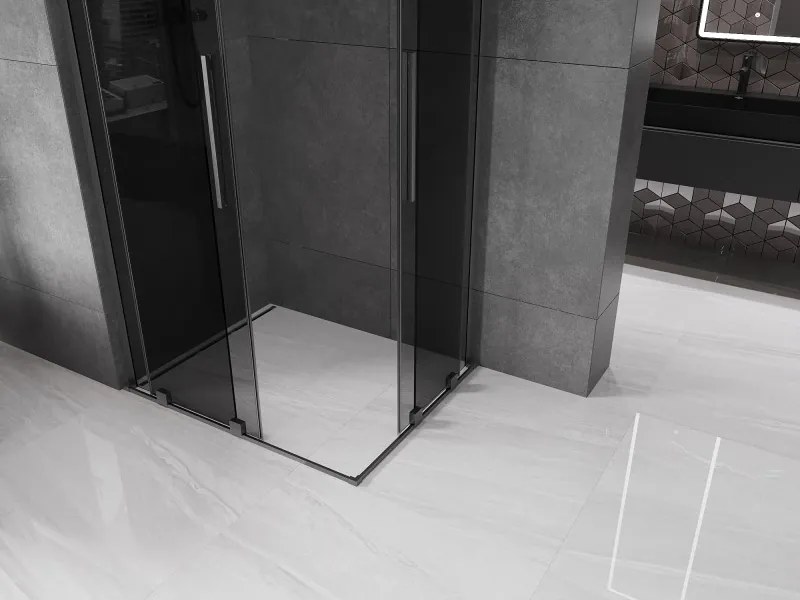 Mexen Velar L Duo, sprchový kout s posuvnými dveřmi 100 x 90 cm, 8mm šedé sklo, broušený grafit, 871-100-090-02-43-66