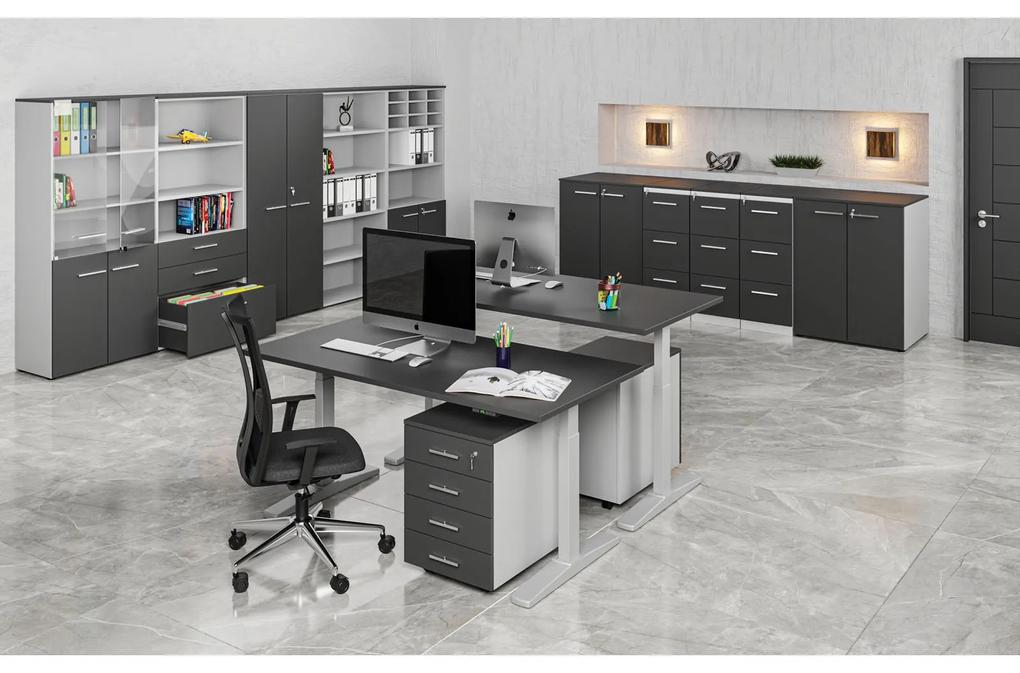 Kombinovaná kancelářská skříň PRIMO GRAY, dveře na 4 patra, 2128 x 800 x 420 mm, šedá/grafit