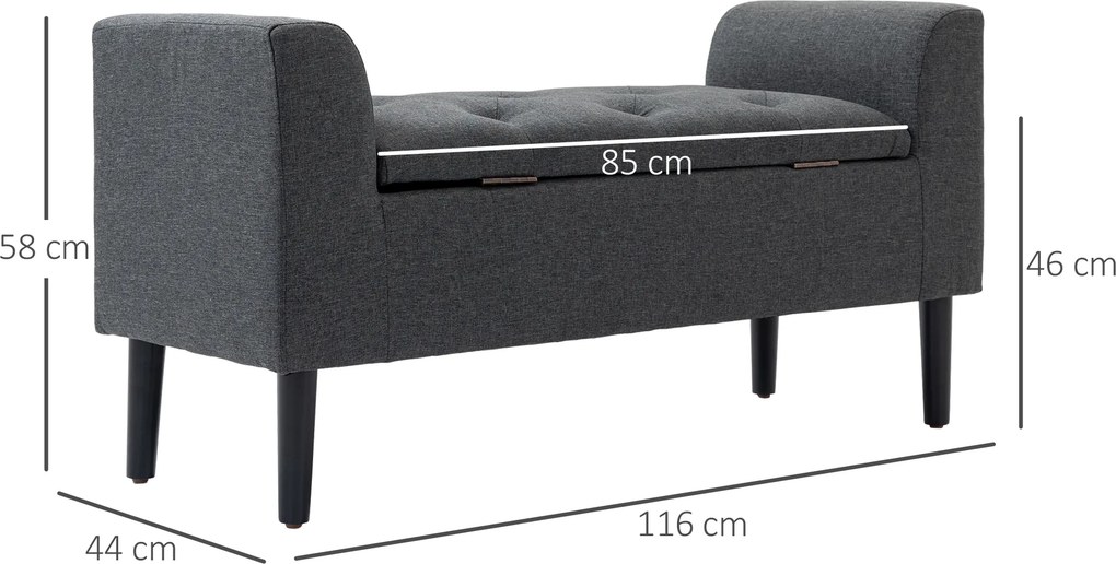HOMCOM Lavice s úložným prostorem Čalouněná lavice Taburet Truhla do 130 kg, len-dotek tmavě šedá, 116 x 44 x 58 cm do předsíně a obývacího pokoje | …