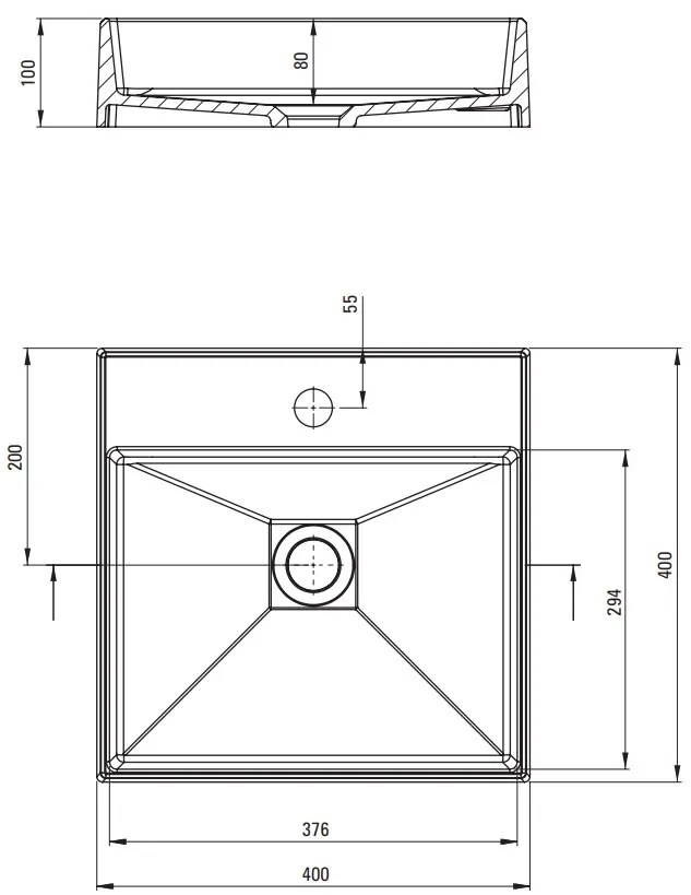 Deante Correo, granitové umyvadlo na desku 400x400x100 mm, antracitová metalíza, DEA-CQR_TU4S