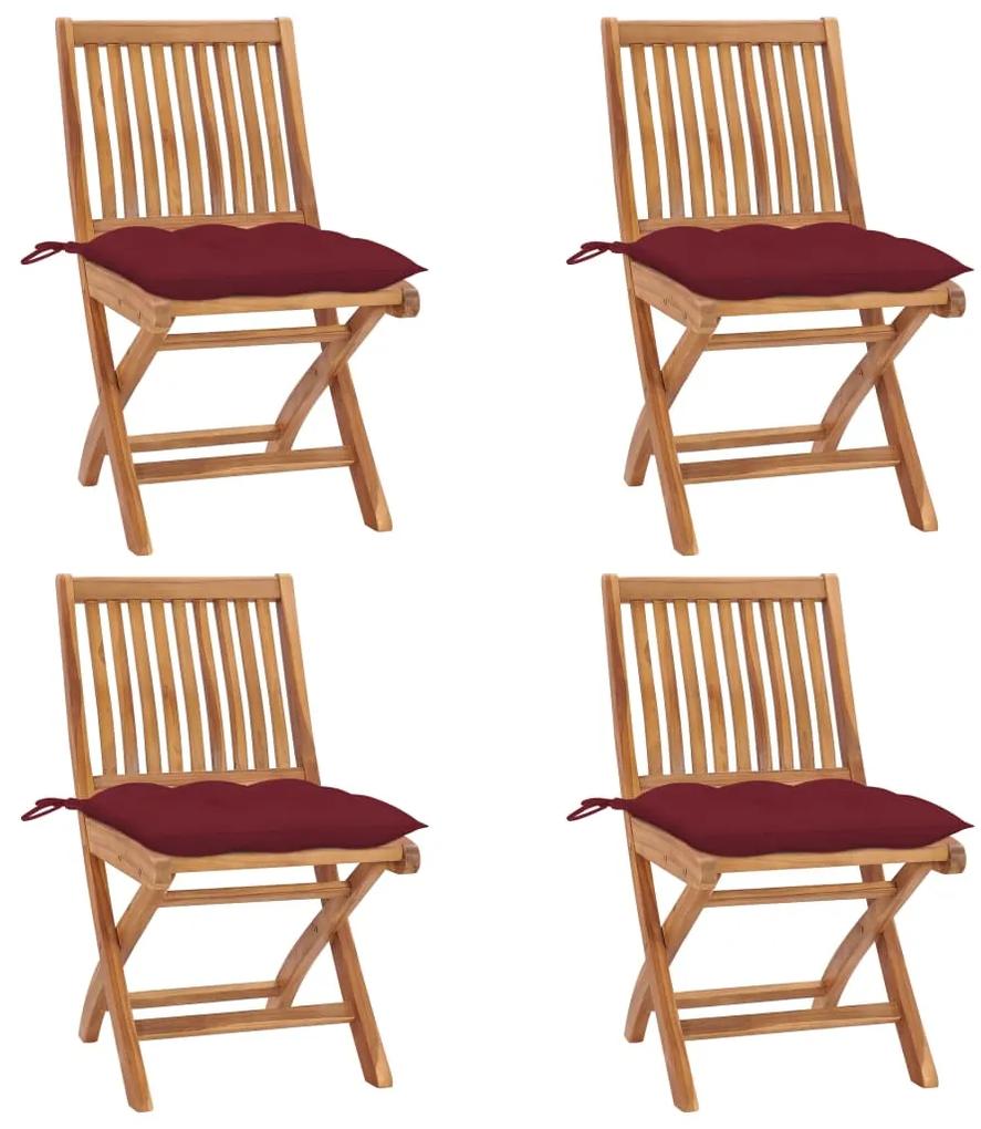 3072831 vidaXL Skládací zahradní židle s poduškami 4 ks masivní teak