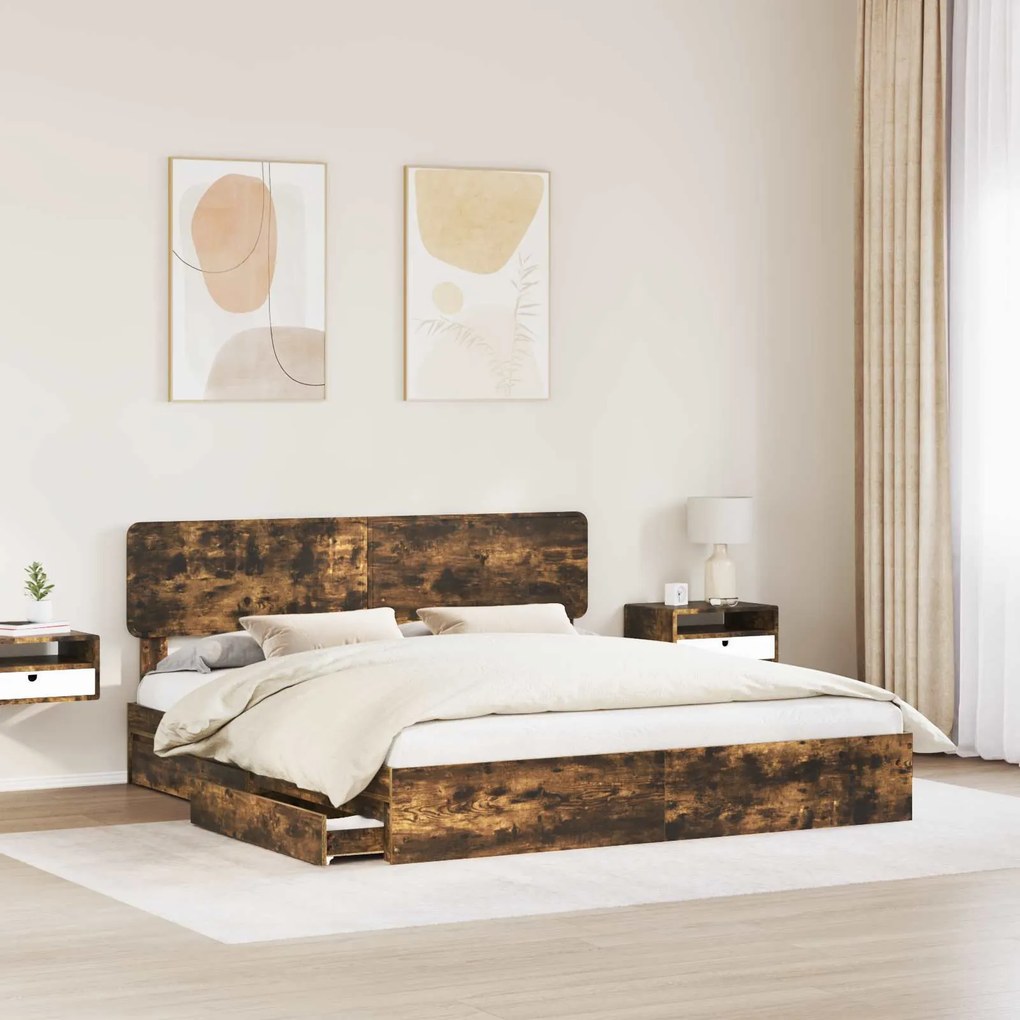 Postel s úložným prostorem se zásuvkou Kouřový dub 180 x 200 cm 3412252
