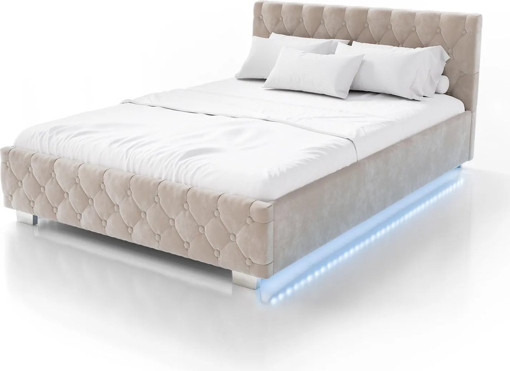 Juskys Čalouněná postel Nizza s LED osvětlením Barva: tmavě šedá, Velikost: 140 × 200 cm