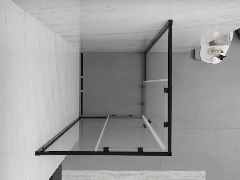 Mexen Exo, čtvercový sprchový kout s posuvnými dveřmi 100x100 cm, 6mm čiré sklo, černý profil, 8111-100-100-70-00