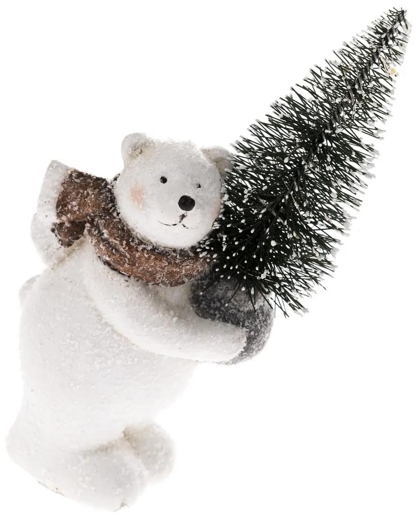Keramický stojící medvídek se stromkem, 11,9 x 22,5 x 11,9 cm