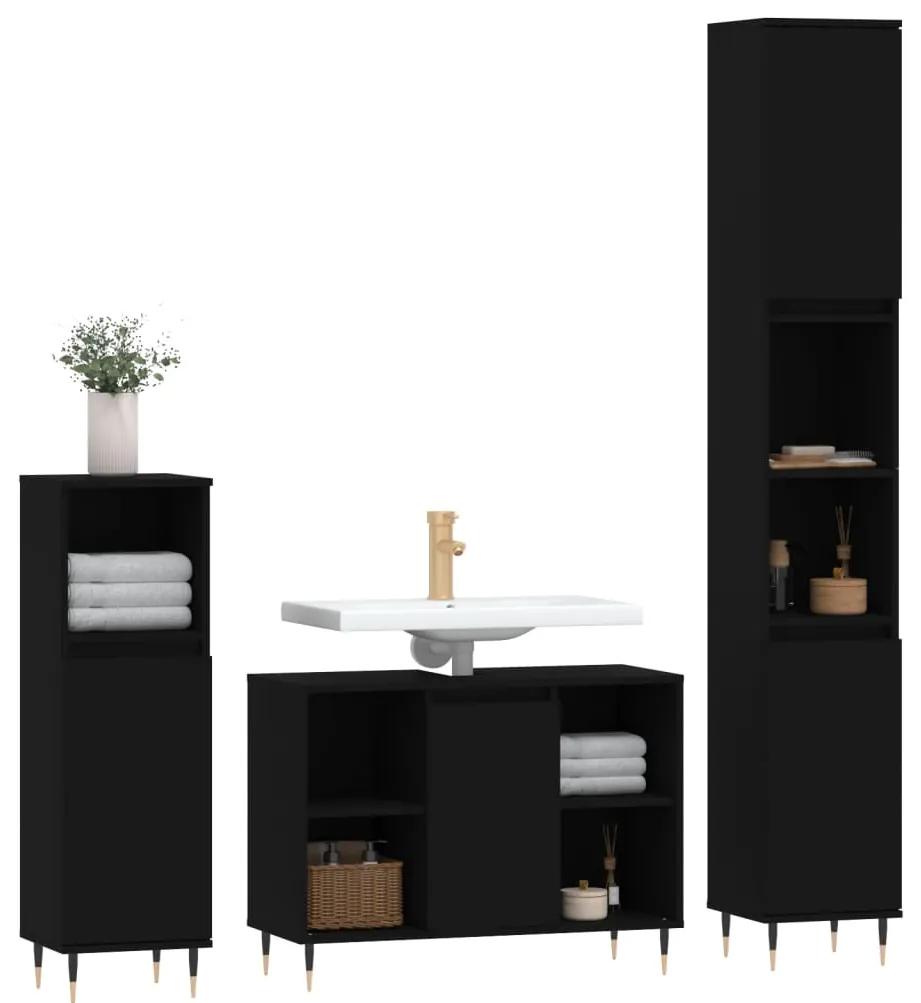 3dílný set koupelnového nábytku černý kompozitní dřevo,  3190292