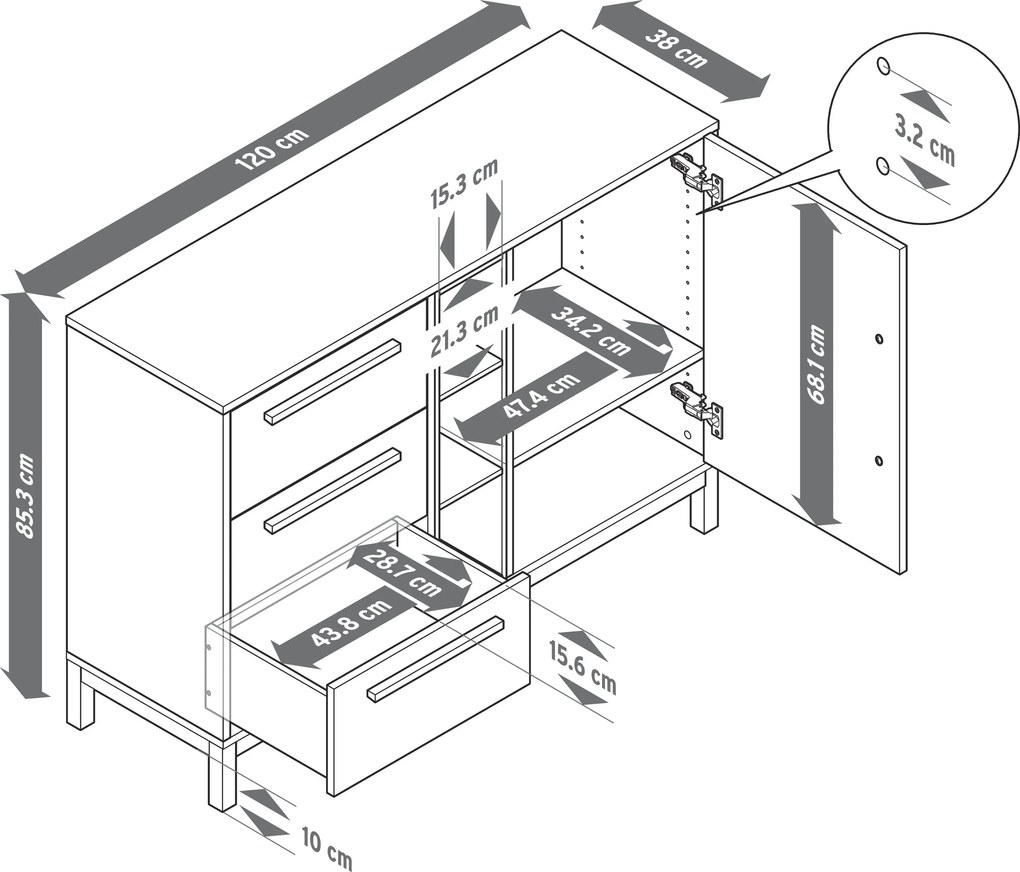 Tchibo - Komoda »Eklund« se zásuvkami a dvířky - barva: bílá