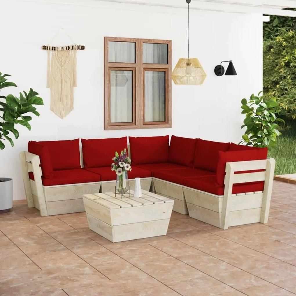 vidaXL 6dílná zahradní sedací souprava z palet + podušky smrkové dřevo [3063534] Barva: Červená