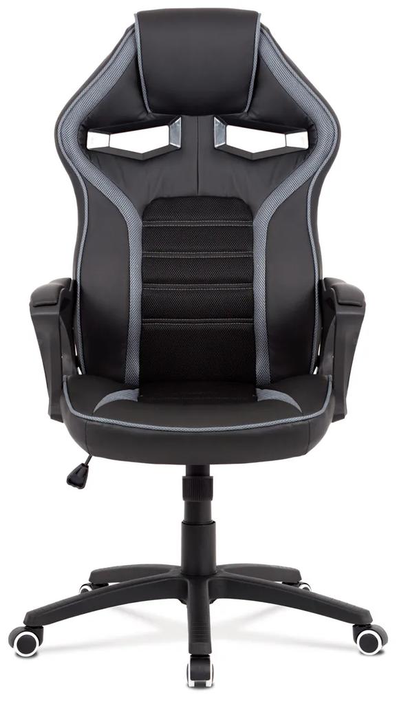 Kancelářská židle, potah černá ekokůže, černá a šedá látka MESH, černý plastový - KA-G406 GREY