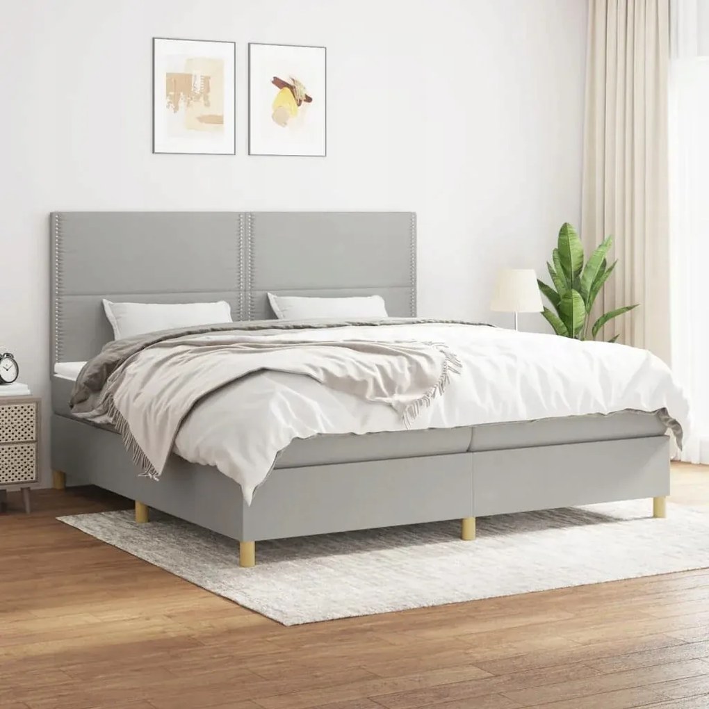 Box Spring Postel S Matrací Textil Světle Šedá Hladké s hřebíky 200 x 200