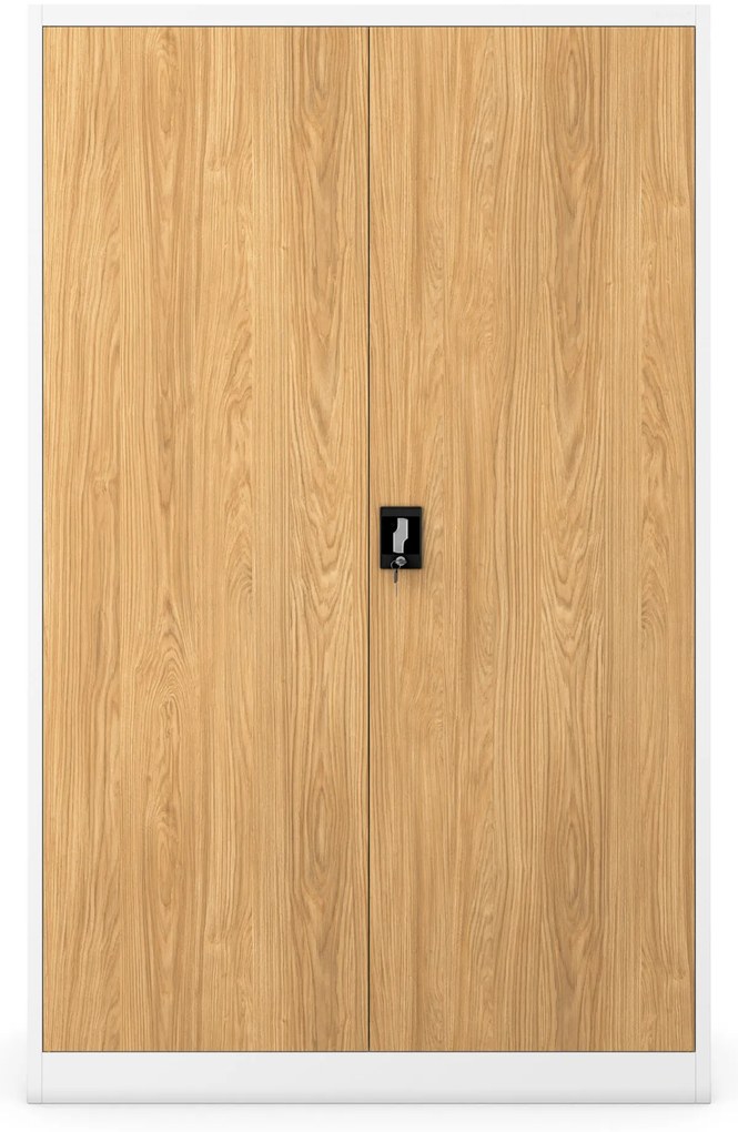 Kovová kancelářská skříň na dokumenty široká bílá bílá/zlatý dub, 1150x1850x400 mm: JAN II Eco Design