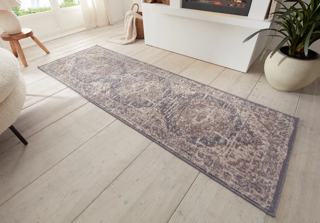 Hanse Home, Kusový koberec Terrain 105595 Sand Cream Blue, 80x200, béžová, ložnice