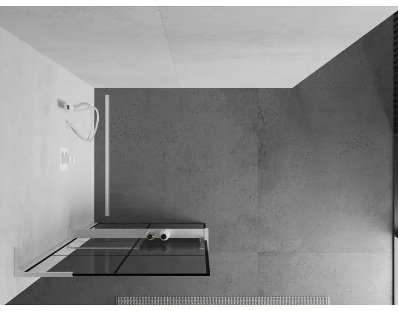 Mexen Kioto+ L, sprchová zástěna Walk-In s poličkou a věšákem 80 x 200 cm, 8mm čiré sklo černý vzor, bílý profil, 800-080-123-20-77