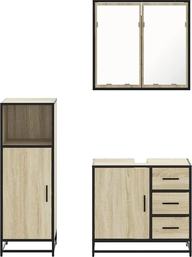 3dílný set koupelnového nábytku dub sonoma kompozitní dřevo 3300956