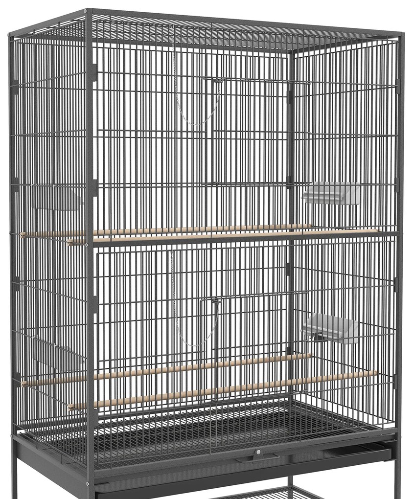 PawHut Ptačí klec PawHut, voliéra pro ptáky s bidly a policí, 94 x 57 x 153 cm, šedá, s dvířky a kolečky pro ptáky | Aosom.de