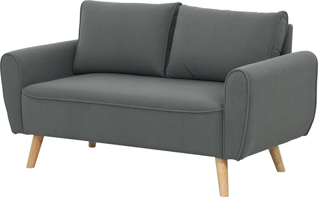 HOMCOM dvoumístná pohovka se 2 polštáři, čalouněná pohovka s extra hlubokými sedáky 54 cm, dvoumístná pohovka z manšestru, malá pohovka s dřevěným rá…
