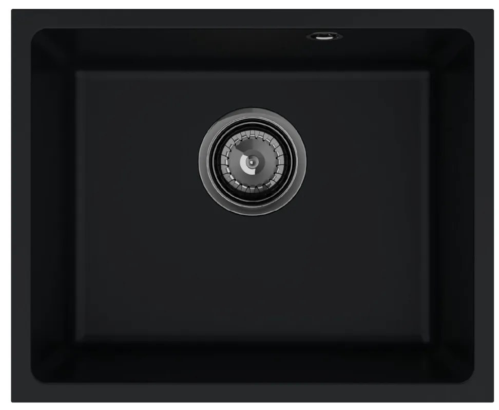 Sink Quality Crypton 55, kuchyňský granitový dřez 460x375x205 mm + černý sifon, černá, SKQ-CRY.C.1KBO.55.XB