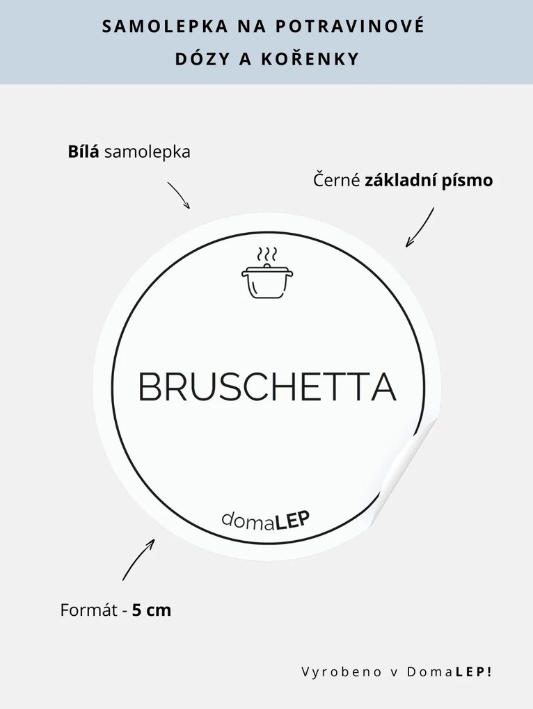Samolepka na kořenky BRUSCHETTA bílá 5 cm základní písmo