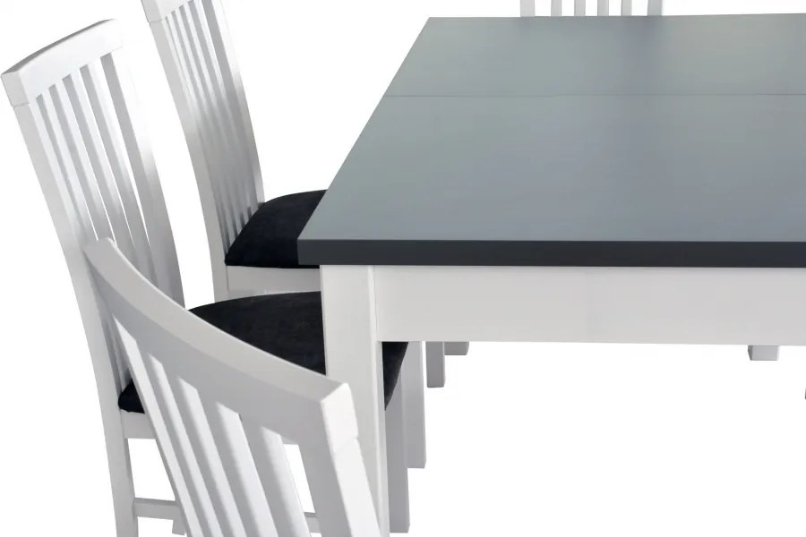 Drewmix jídelní sestava DX 46 odstín dřeva (židle + nohy stolu) bílá, odstín lamina (deska stolu) grafit, potahový materiál látka