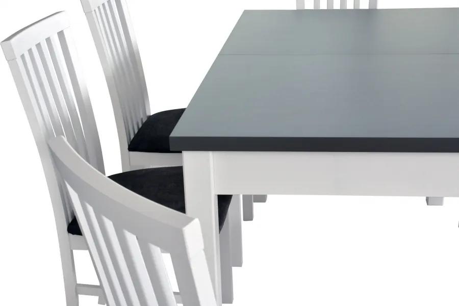 Drewmix jídelní sestava DX 46 odstín dřeva (židle + nohy stolu) bílá, odstín lamina (deska stolu) olše , potahový materiál látka s doplatkem