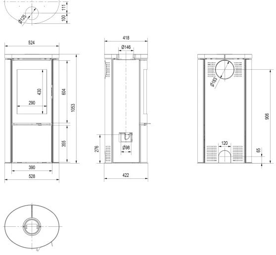 Kratki KOZA/AB/S/DR/BC - Krbová ocelová kamna KOZA/AB/S/DR/BC 8kW 150mm