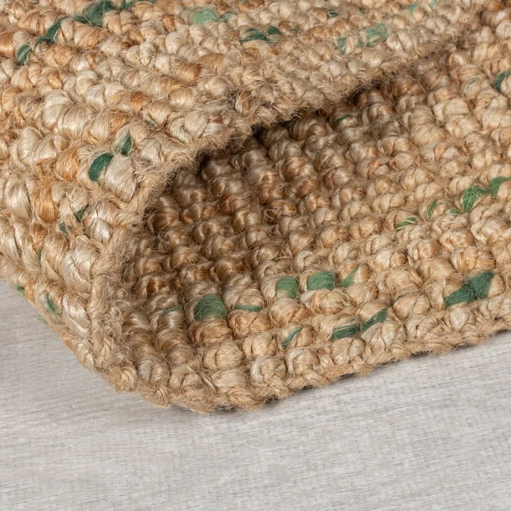 Oboustranný ručně tkaný jutový běhoun v zeleno-přírodní barvě 60x300 cm Jute Boucle Green – Flair Rugs