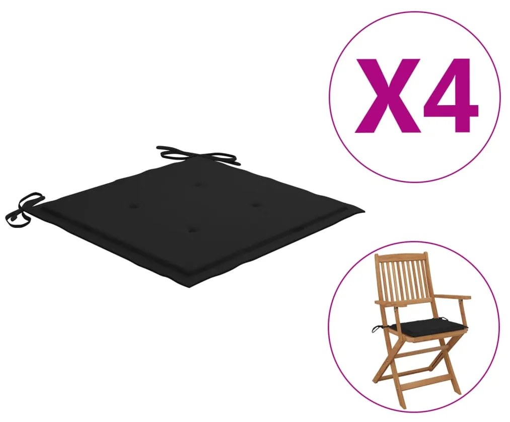 47594 vidaXL Podušky na zahradní židle 4 ks černé 40 x 40 x 3 cm