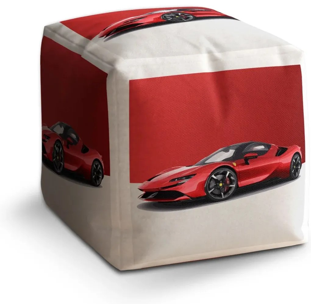 Sablio Taburet Cube Ferrari na červenobílé: 40x40x40 cm