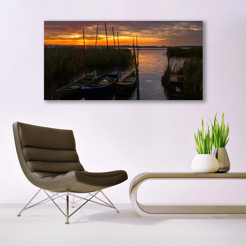 Plexisklo-obraz Loďky Moře Tráva Krajina 120x60 cm