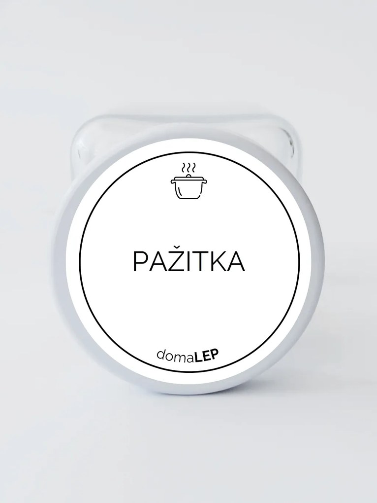 Samolepka na kořenky PAŽITKA bílá 5 cm základní písmo
