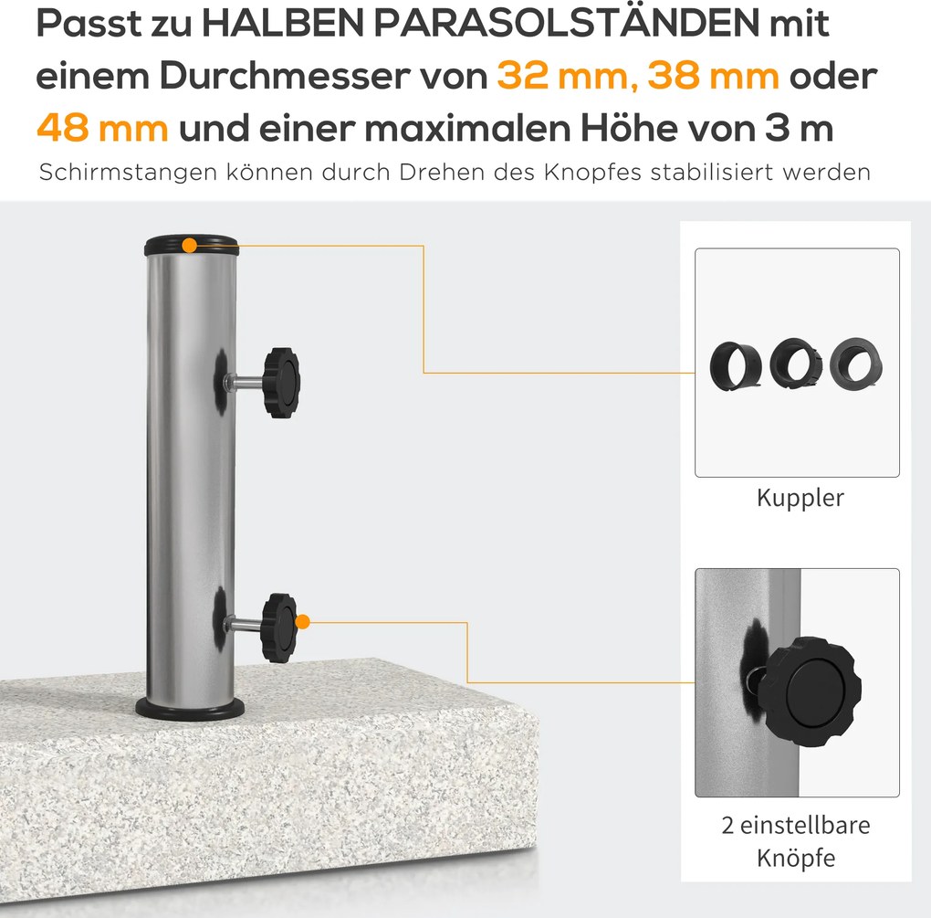 Stojan na slunečník 25 kg, žulový podstavec na slunečník, pro tyče slunečníku Ø32/38/48 mm, šedý