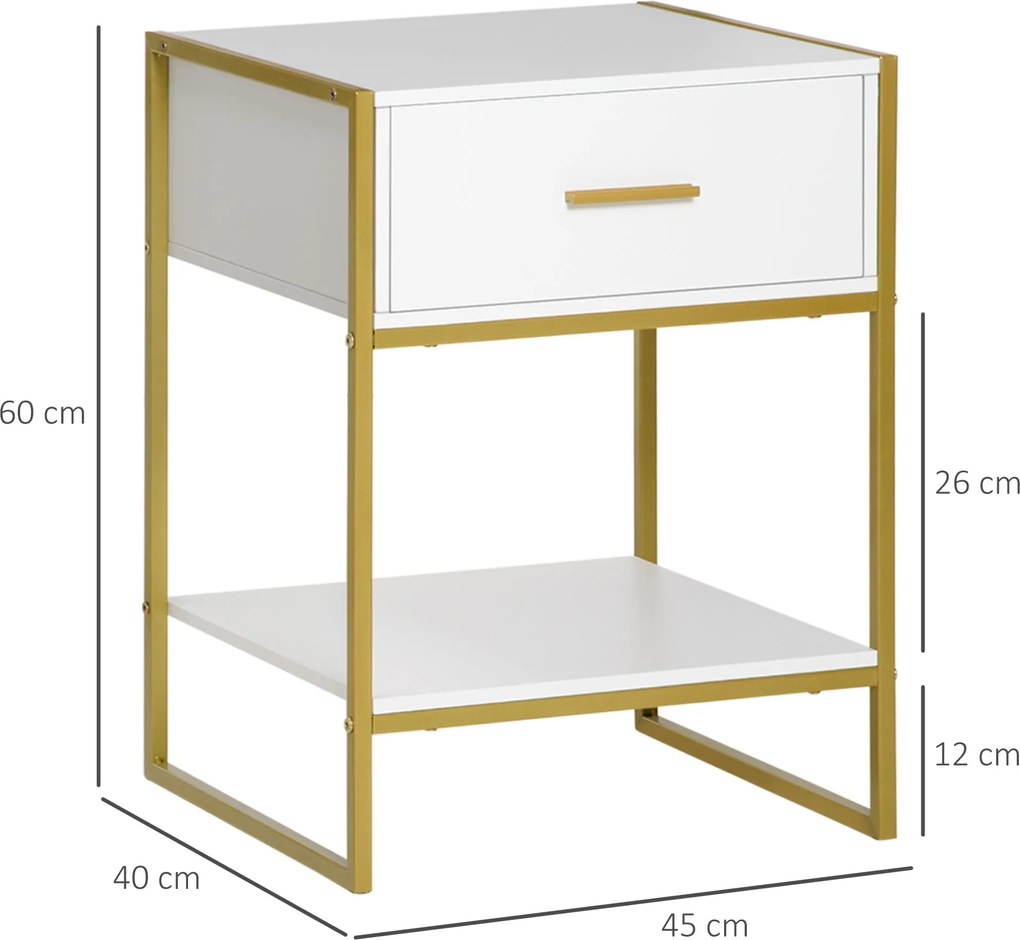 HOMCOM Sada 2 Moderních Nočních Stolků, 2 Noční Stolky do Ložnice a Obývacího Pokoj, s Šuplíkem a Otevřenou Policí, Moderní Design, MDF a Ocel, 45x40…