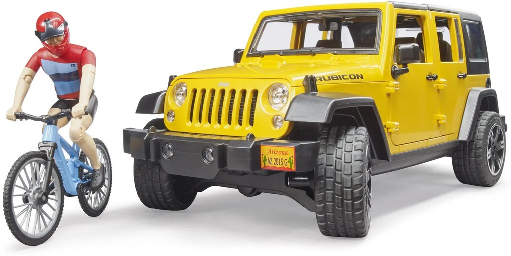 Auto bruder 02543 jeep wrangler s horským kolem a cyklistou