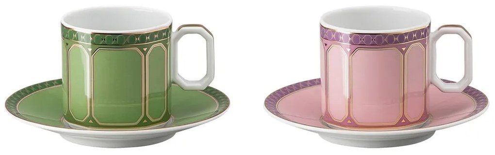 ROSENTHAL SWAROVSKI SIGNUM FERN + ROSE Sada šalků a podšálků na espresso pro 2 osoby