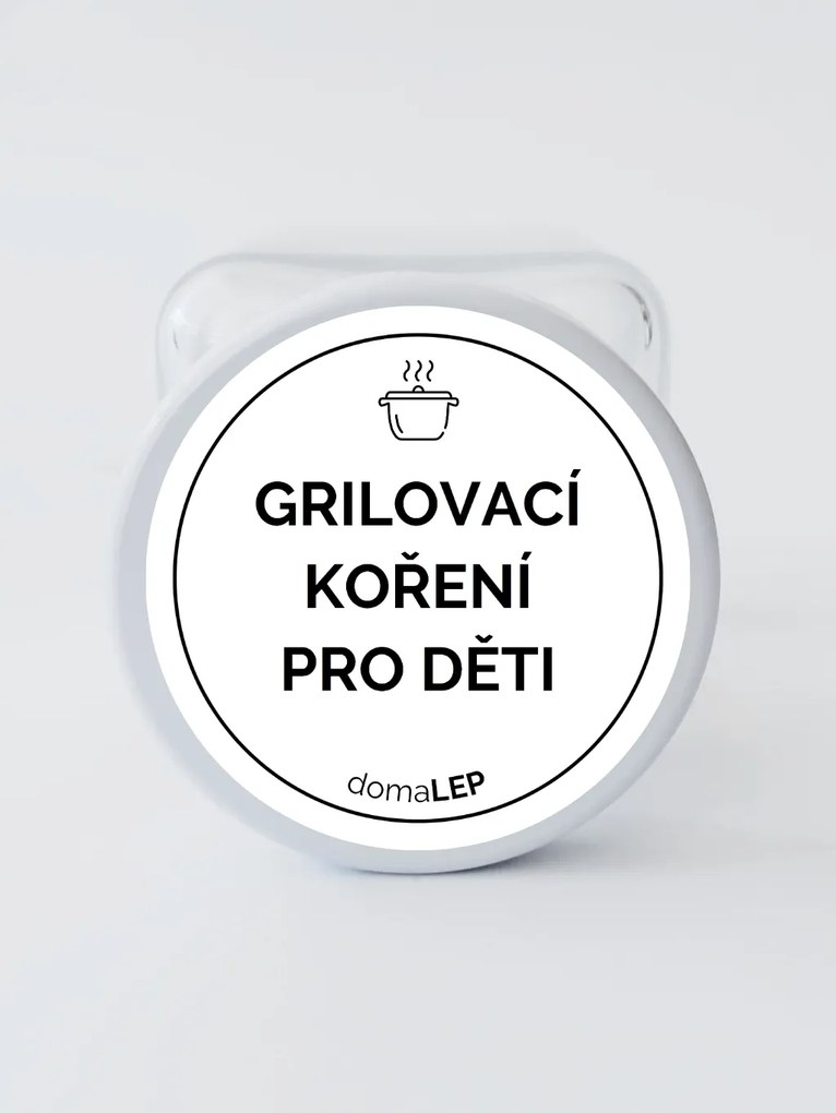 Samolepka na kořenky GRILOVACÍ KOŘENÍ PRO DĚTI bílá 5 cm tučné písmo