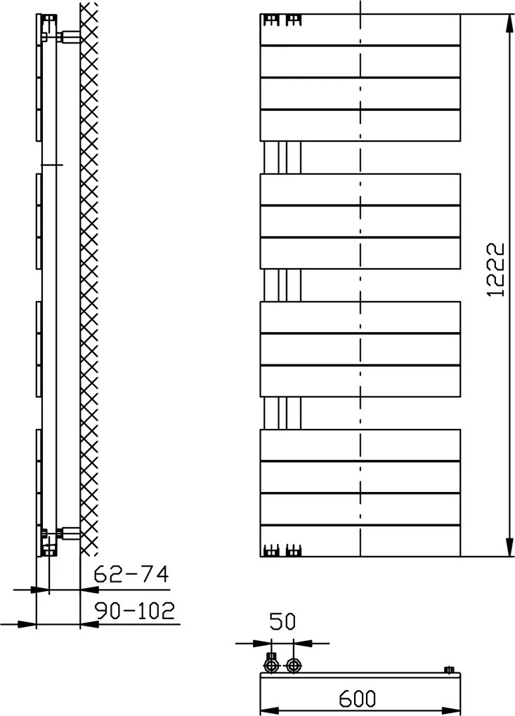 Aqualine MILI otopné těleso 600 x 1222 mm černá mat DC626T