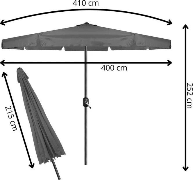 Zahradní slunečník 400 cm SPRINGOS GU0040 tmavě šedý