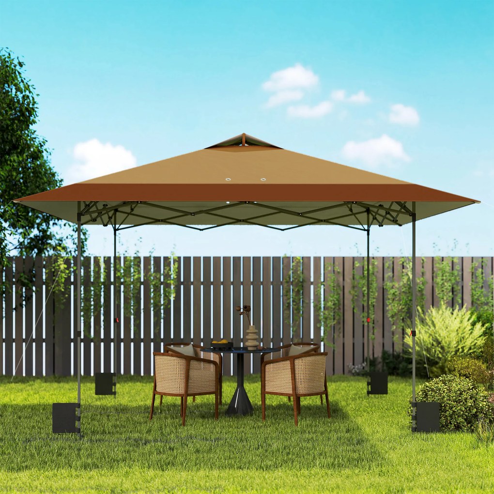 Outsunny skládací pop-up pavilon 4x4 m s centrálním zámkem UPF50+ Nastavitelná výška Písečné vaky a přepravní taška Béžová a hnědá